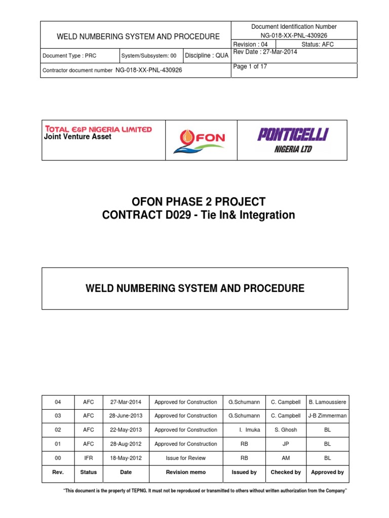 NG-018-XX-PNL-430926 - Rev04 Weld Numbering System and Procedure ...