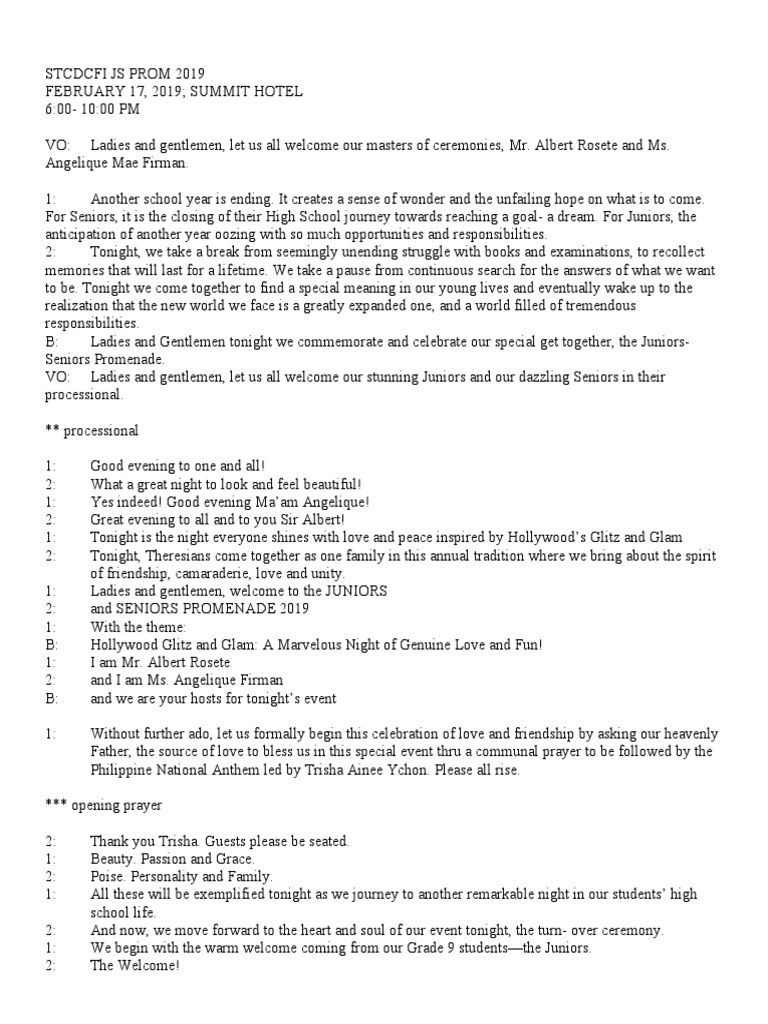 STCDCFI JS PROM 2017 Script | PDF