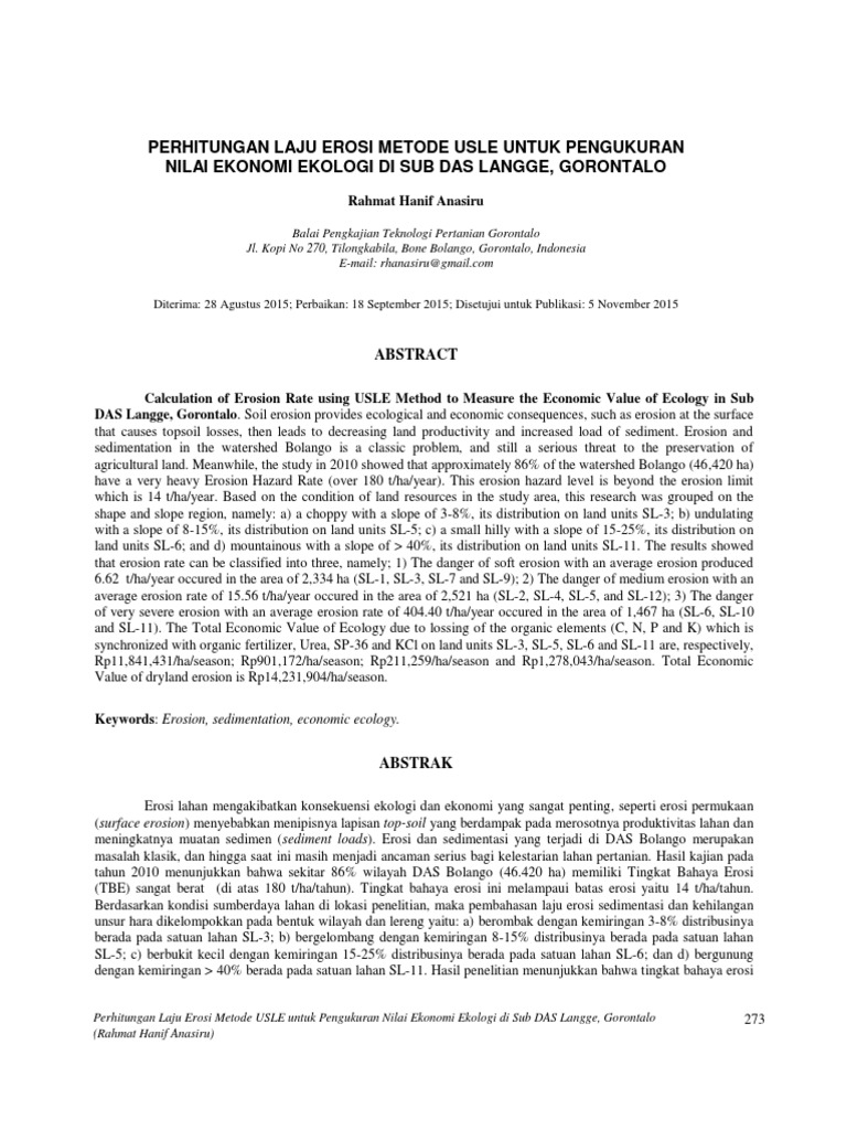 ID Perhitungan Laju Erosi Metode Usle Untuk | PDF | Erosion | Sedimentology