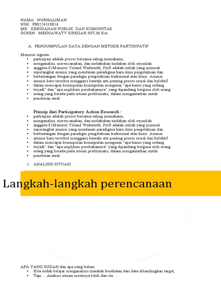 Pengumpulan Data Dengan Metode Partisipatif | PDF