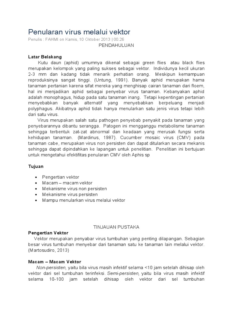 Penularan Virus oleh Vektor Kutu Daun | PDF