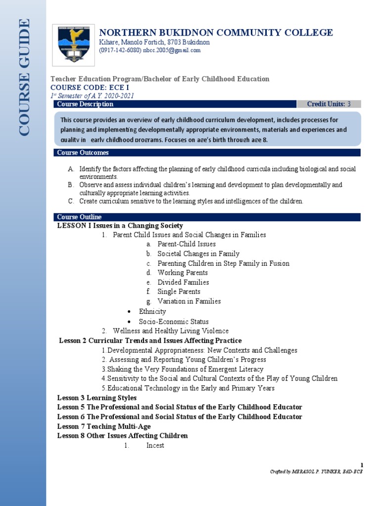 Course Guide for Teacher Education Program/Bachelor of Early Childhood ...
