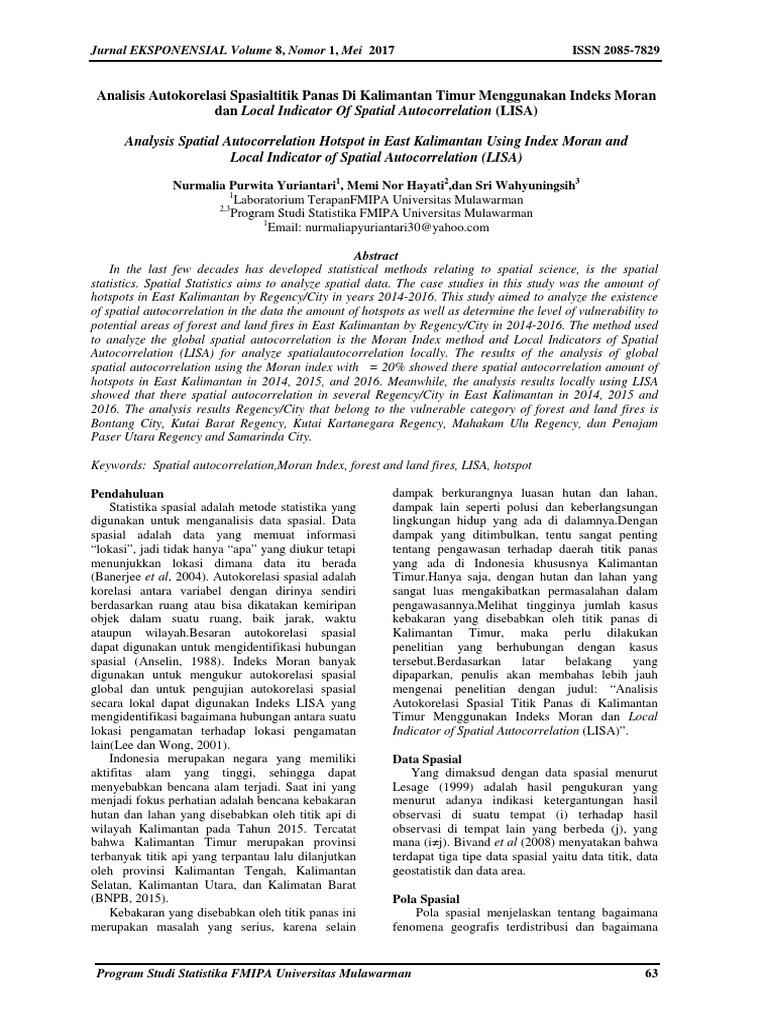 Analisis Autokorelasi Spasialtitik Panas Di Kalimantan Timur ...