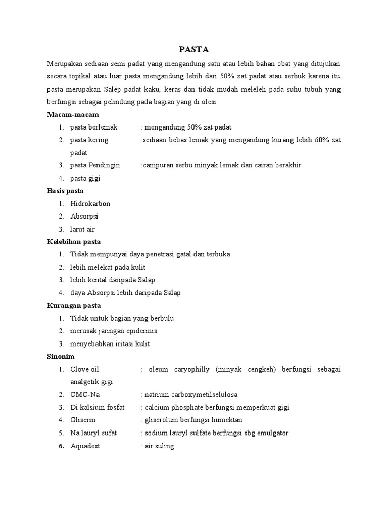 Definisi dan Kelebihan Sediaan Pasta | PDF | Karier & Perkembangan ...