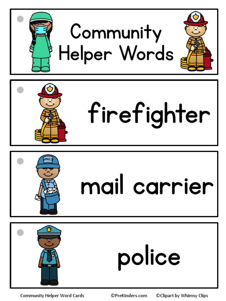 Community Helper Words: Firefighter Mail Carrier Police | PDF