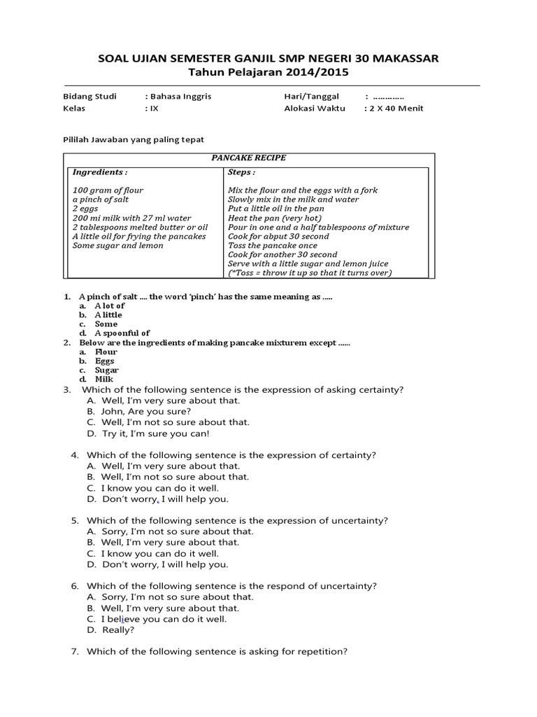 Soal Semester Ganjil Kls IX | PDF | Nature | Foods