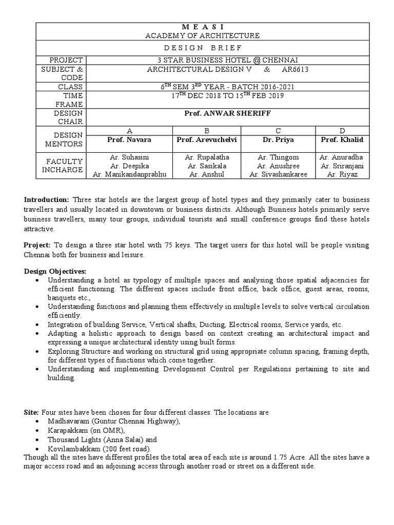 3 Star Hotel Brief | PDF | Kitchen | Room