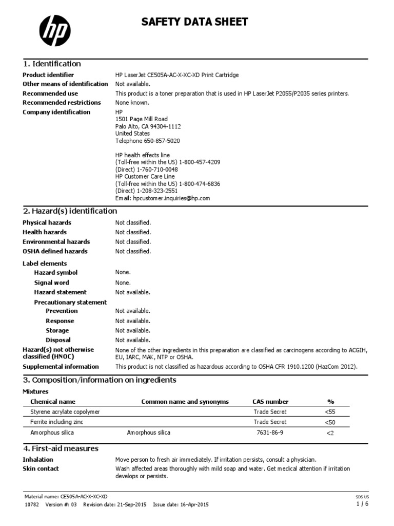 Safety Data Sheet: 1. Identification | PDF | Dangerous Goods | Resource ...