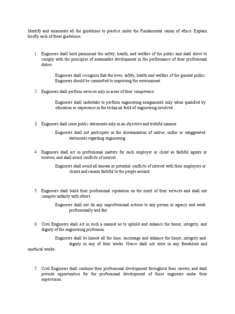 Identify and Enumerate All The Guidelines To Practice Under The Fundamental Canon of Ethics ...