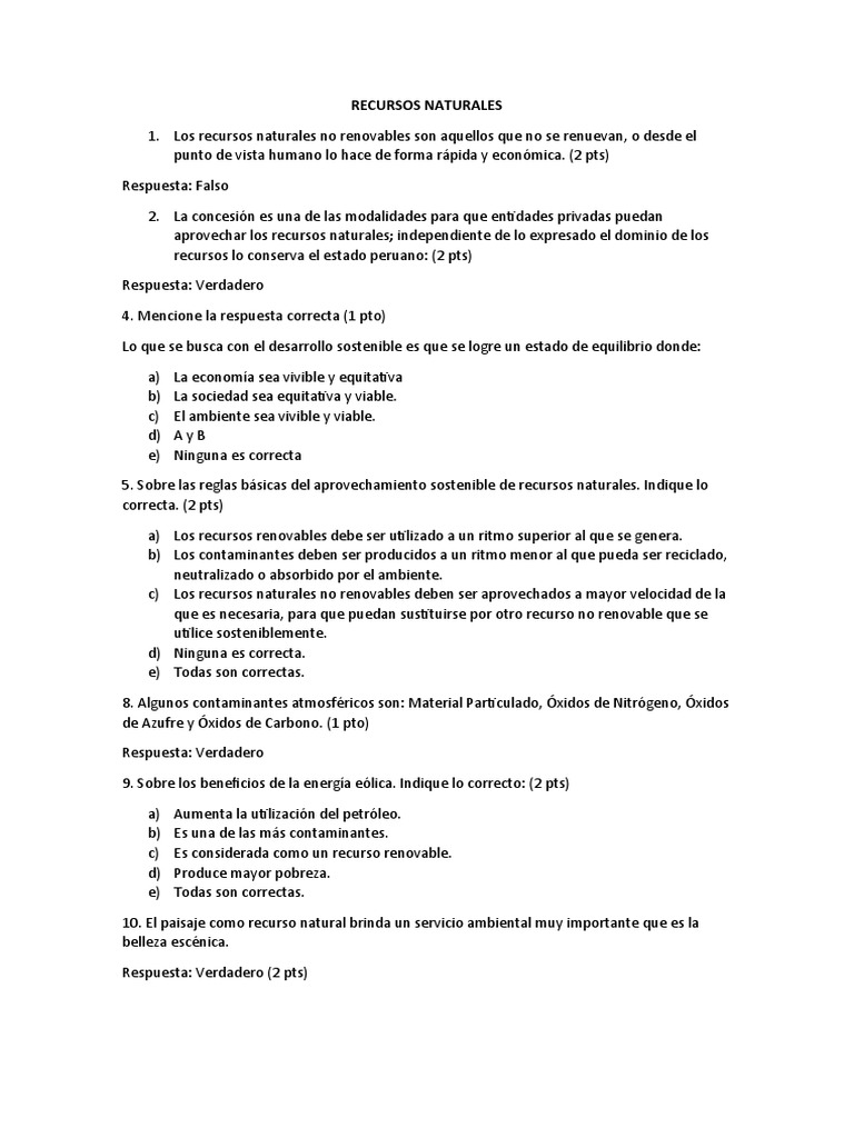Recursos Naturales: Examen y Actividades | PDF