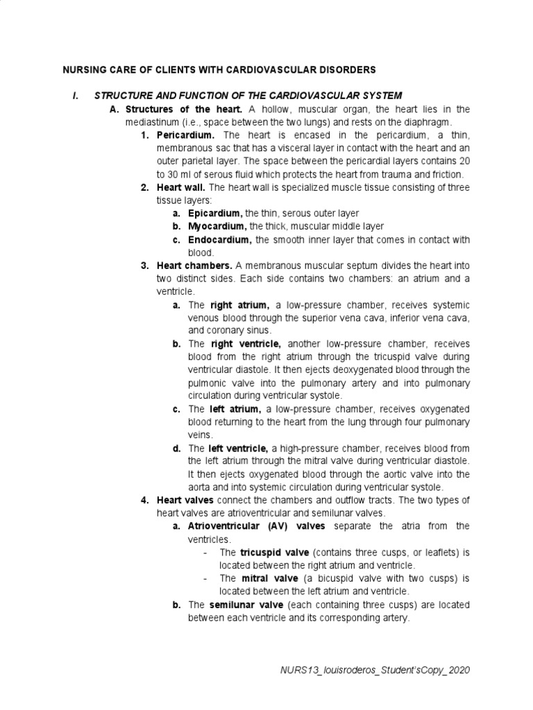 Structure and Function of The Cardiovascular System PDF | Download Free ...