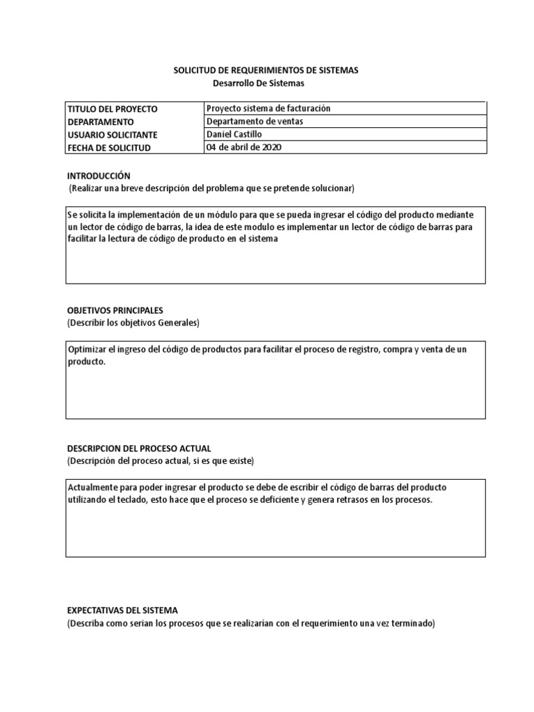 Formato Solicitud Requerimientos | PDF