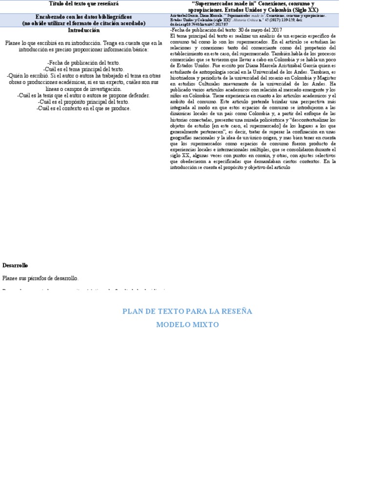 Plan de Texto para La Reseña Mixto Juana Pujana Quintero | PDF ...
