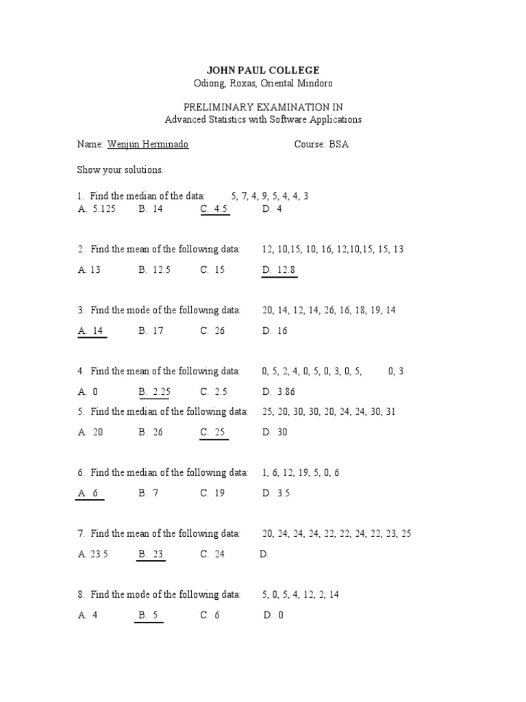 Wenjun Herminado Prelim | PDF | Mode (Statistics) | Analysis