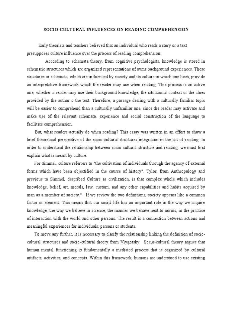 Socio-Cultural Impact on Reading Comprehension | PDF | Schema ...