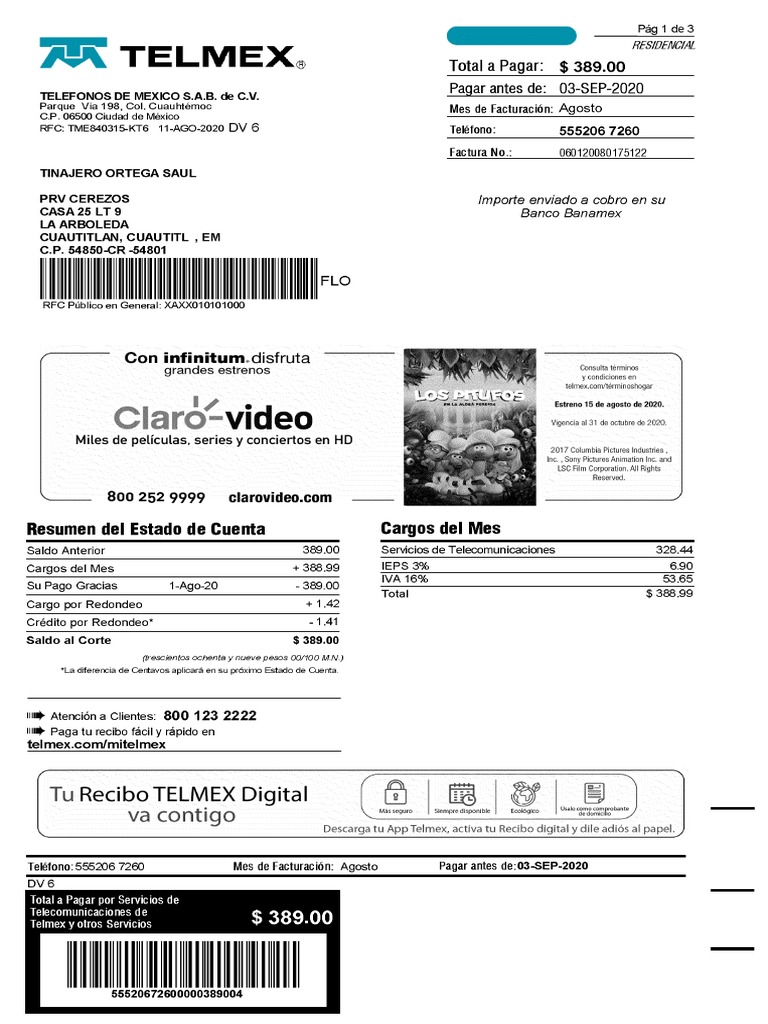 Recibo Telmex PDF | PDF