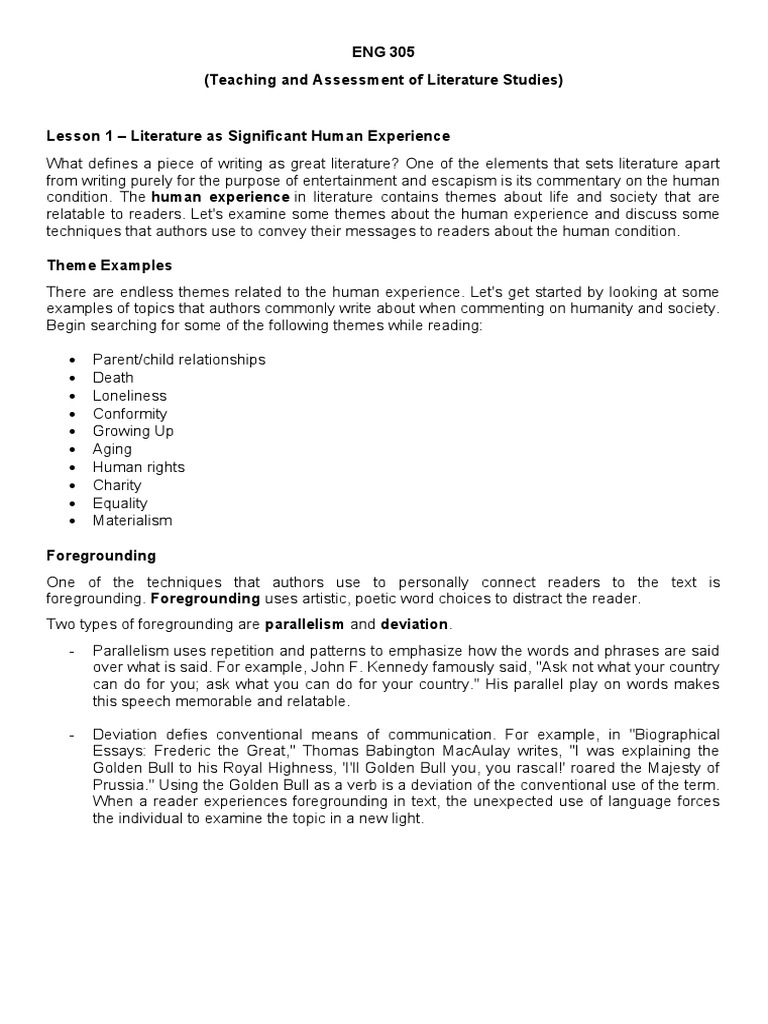ENG 305 Lesson 1-4 Lectures | PDF | Narrative | Poetry