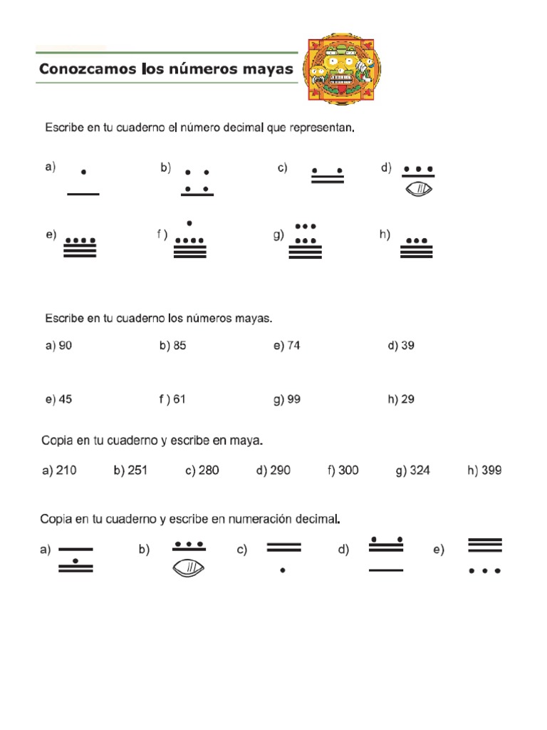 Conozcamos Los Números Mayas Ejercicios | PDF