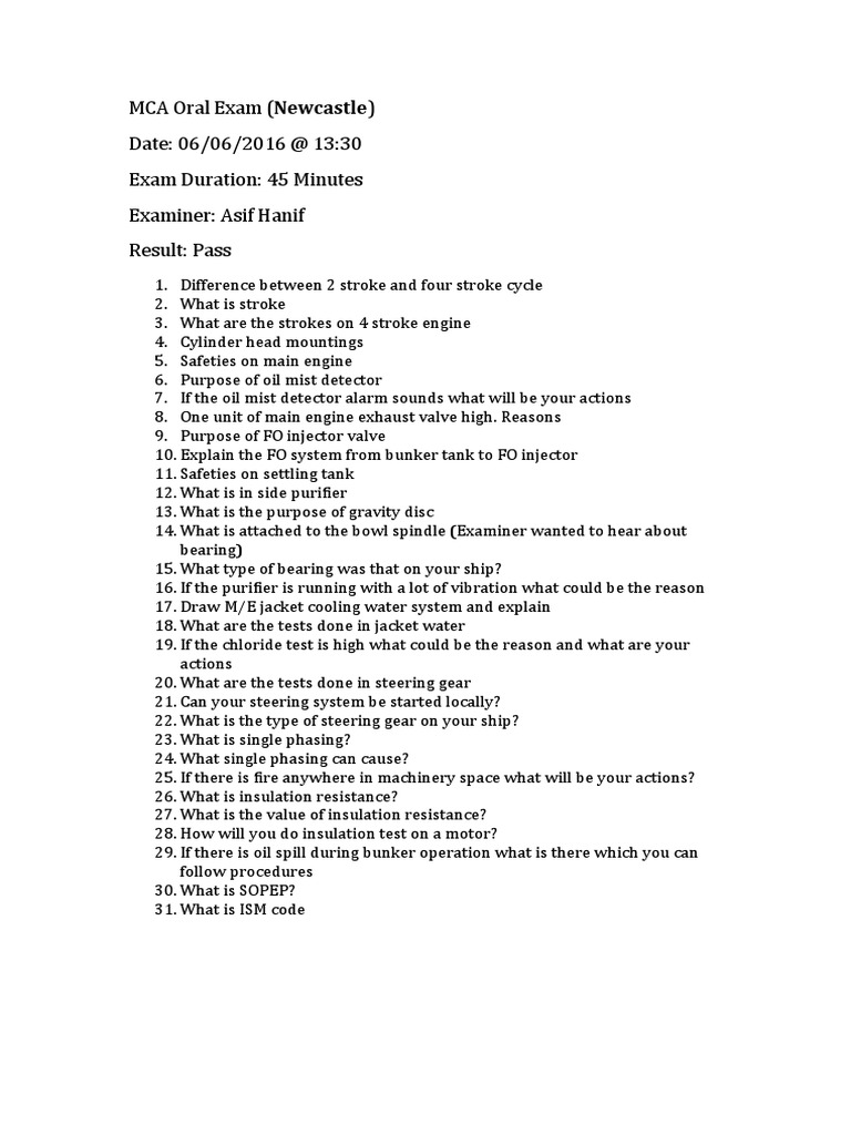 MCA Oral Exam June 2016 | PDF