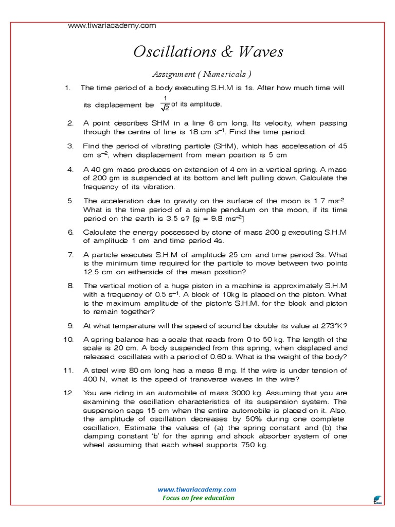 Solutions to Oscillation and Wave Numerical Problems | PDF | Waves | Tension (Physics)