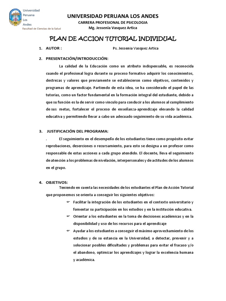 Plan de Accion Tutorial | PDF | Maestros | Evaluación