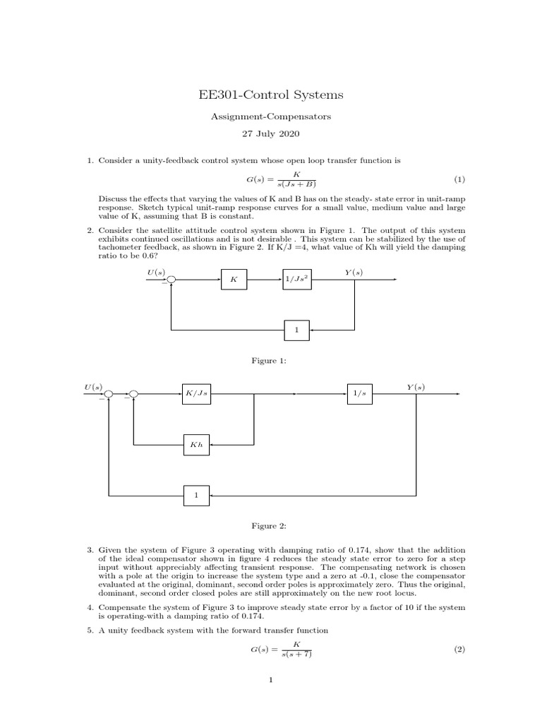 Ee301 Control Systems Assignment Compensators 27 July 2020 Pdf Electronics Applied