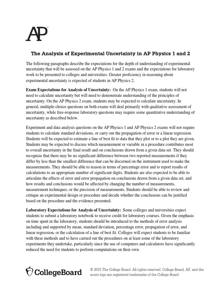 The Analysis of Experimental Uncertainty in AP Physics 1 and 2 | PDF | Uncertainty | Errors And ...