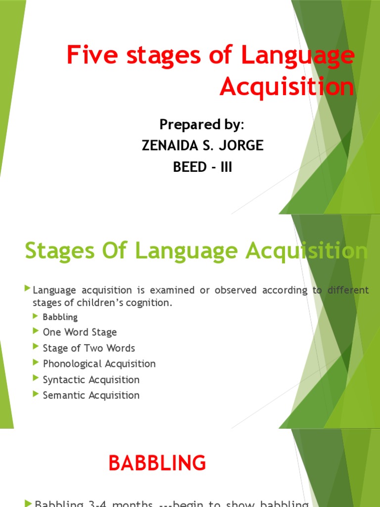 Five Stages of Language Acquisition: Prepared By: Zenaida S. Jorge Beed ...