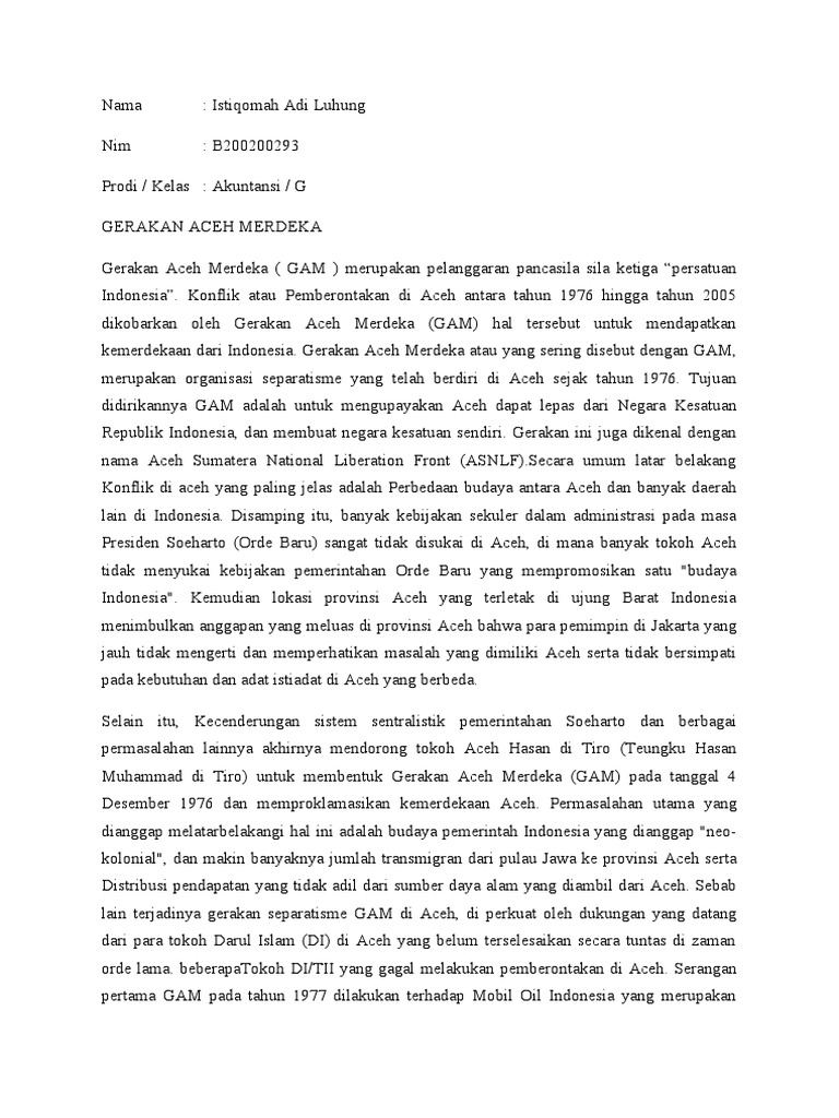 Sejarah Gerakan Aceh Merdeka (GAM) | PDF