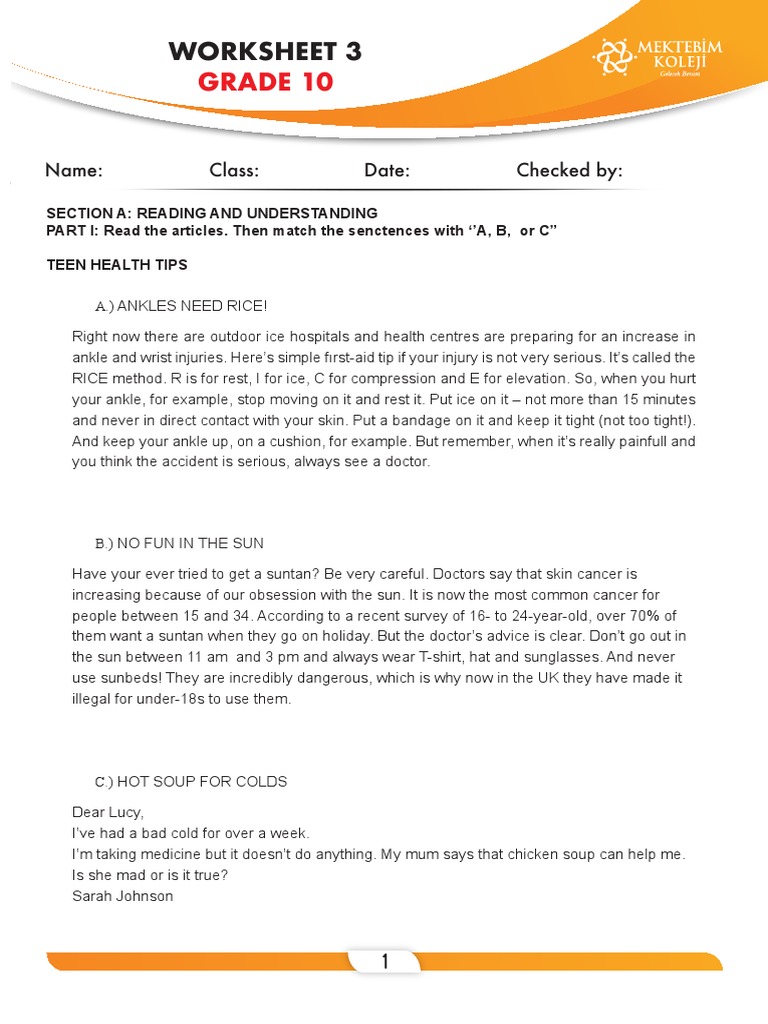 Grade 10: Worksheet 3 | PDF