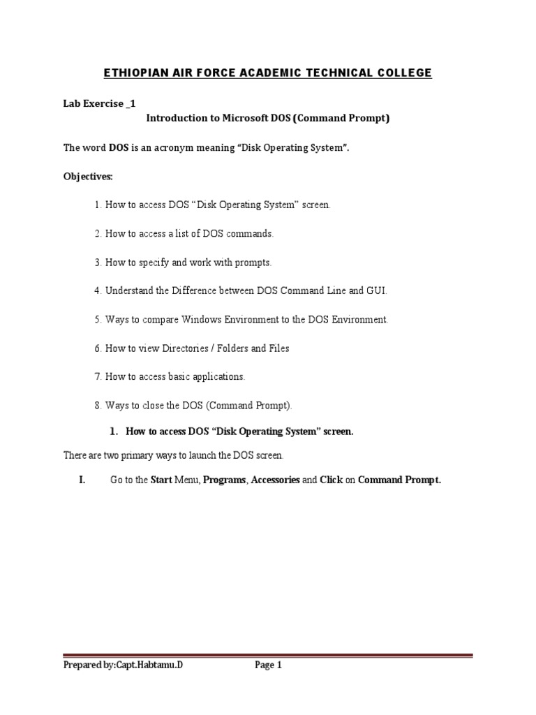 Lab Exercise - 1 Introduction To Microsoft DOS (Command Prompt) | PDF | Graphical User ...