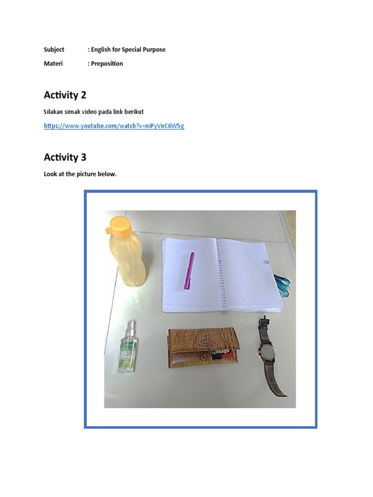 Identifying Objects and Describing Their Positions Using Prepositions ...