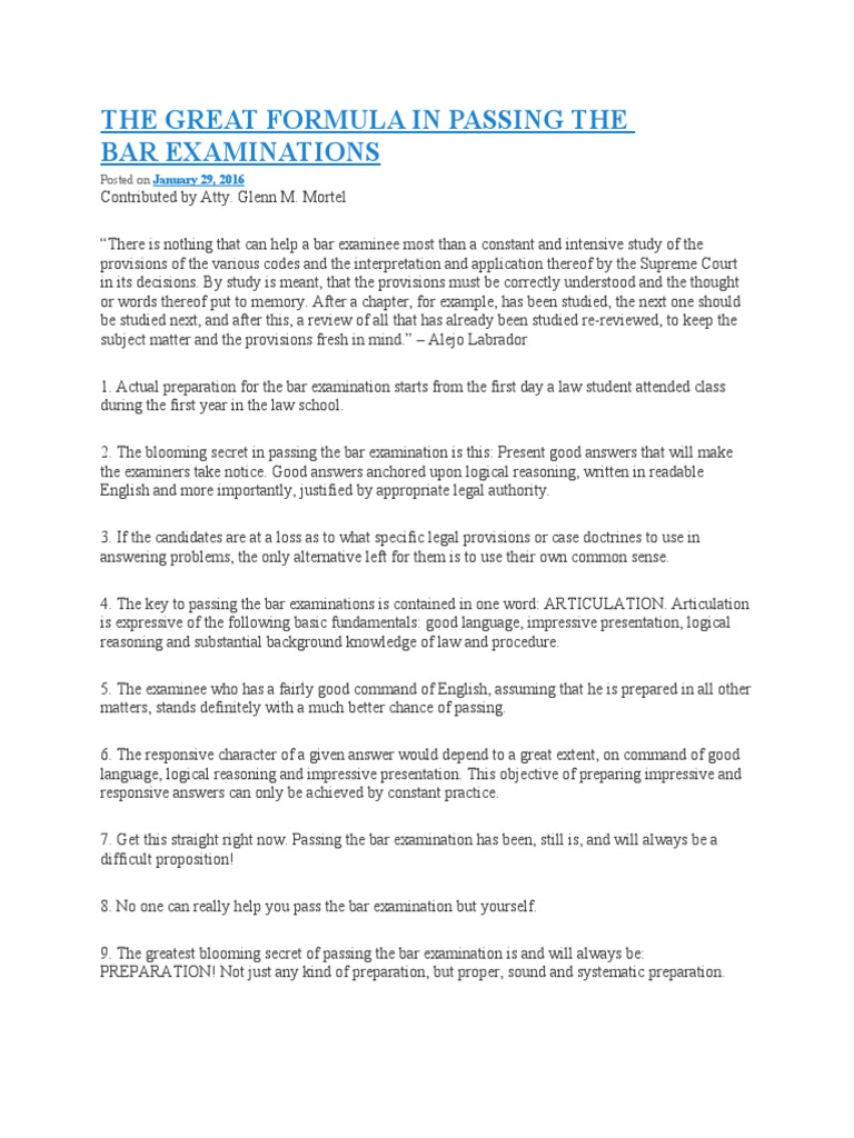 The Great Formula in Passing The Bar | Download Free PDF | Test ...