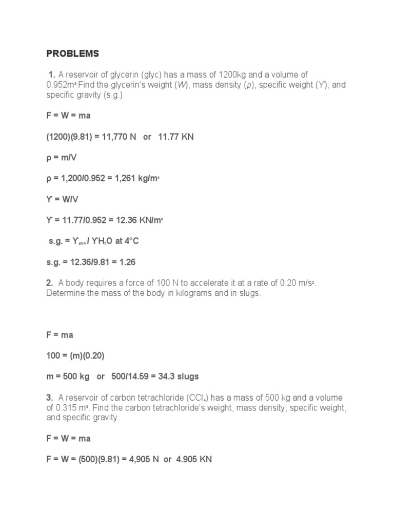 Solving Physics Problems Involving Mass, Density, Weight and Gravity ...