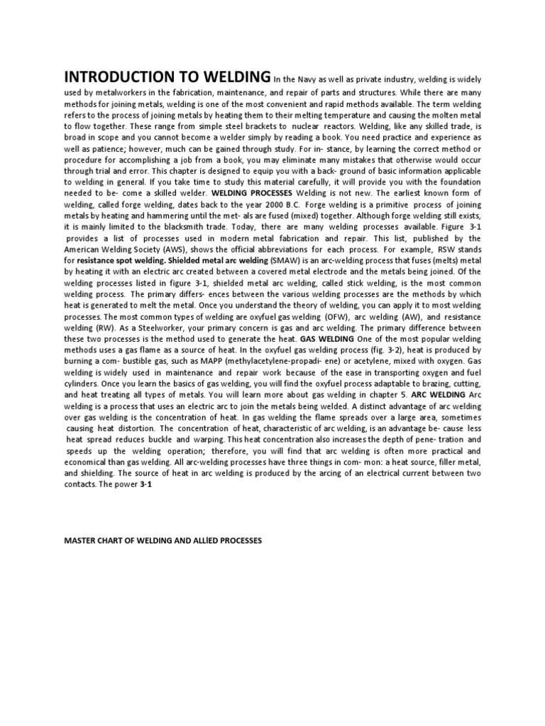 Introduction To Welding: Master Chart of Welding and Allled Processes ...