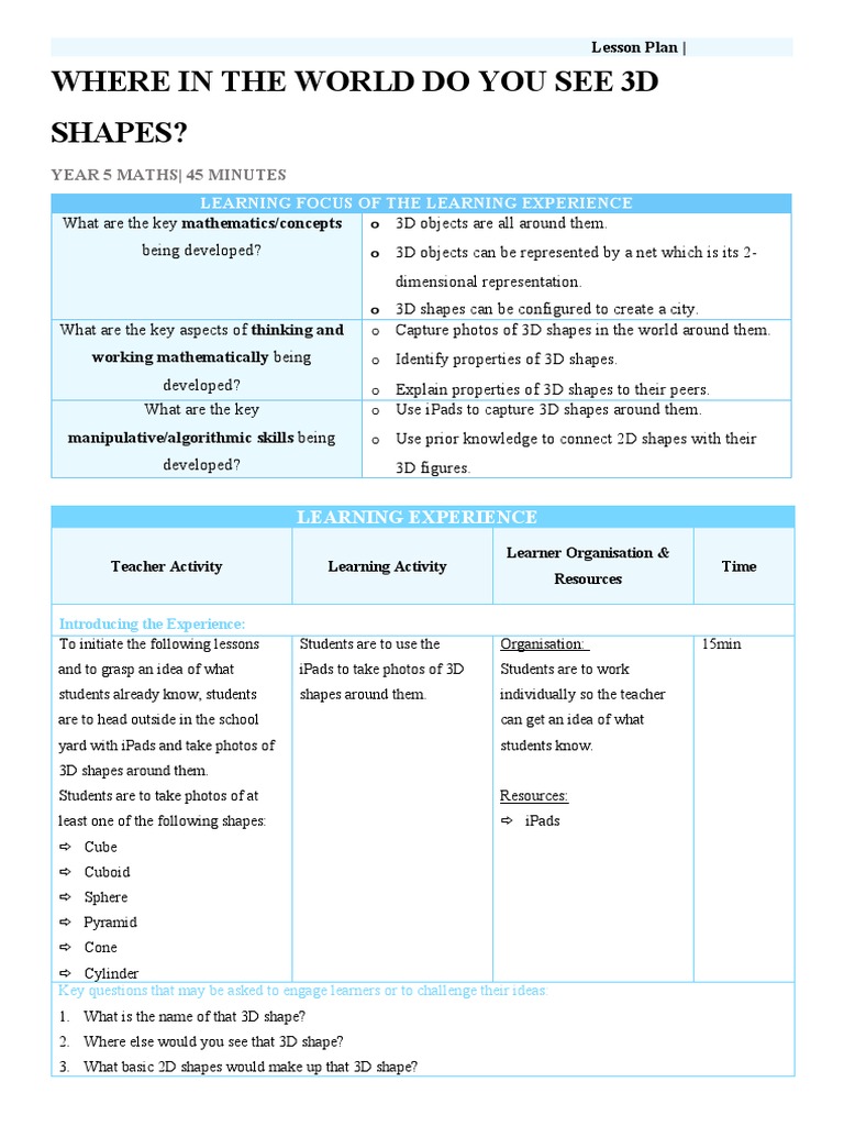 Prior Knowledge Maths | PDF | Shape | Lesson Plan