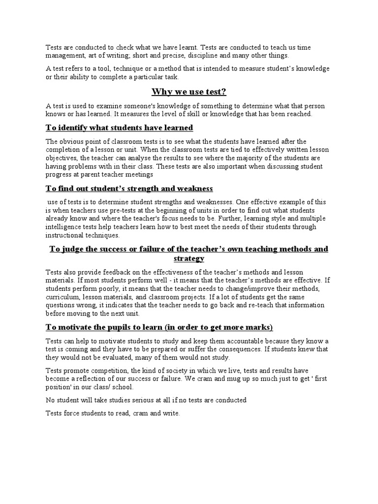 Why We Use Test?: T o Identify What Students Have Learned | PDF ...