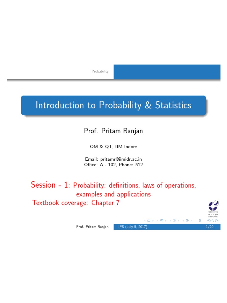 Introduction To Probability & Statistics: Session - 1 | PDF ...