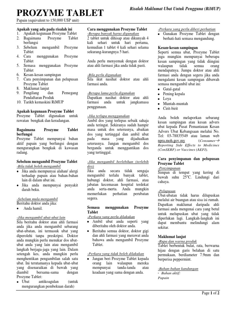 Prozyme Tablet Papain Royce Pharma Manufacturing SDN BHD 21 JUNE 2018 ...