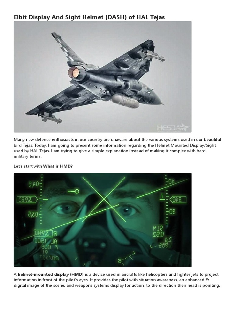 Elbit Display and Sight Helmet (DASH) of HAL Tejas | PDF | Aerospace ...