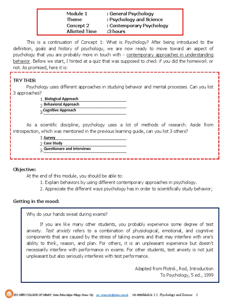 General Psychology Module 1.1 | PDF | Anxiety | Procrastination