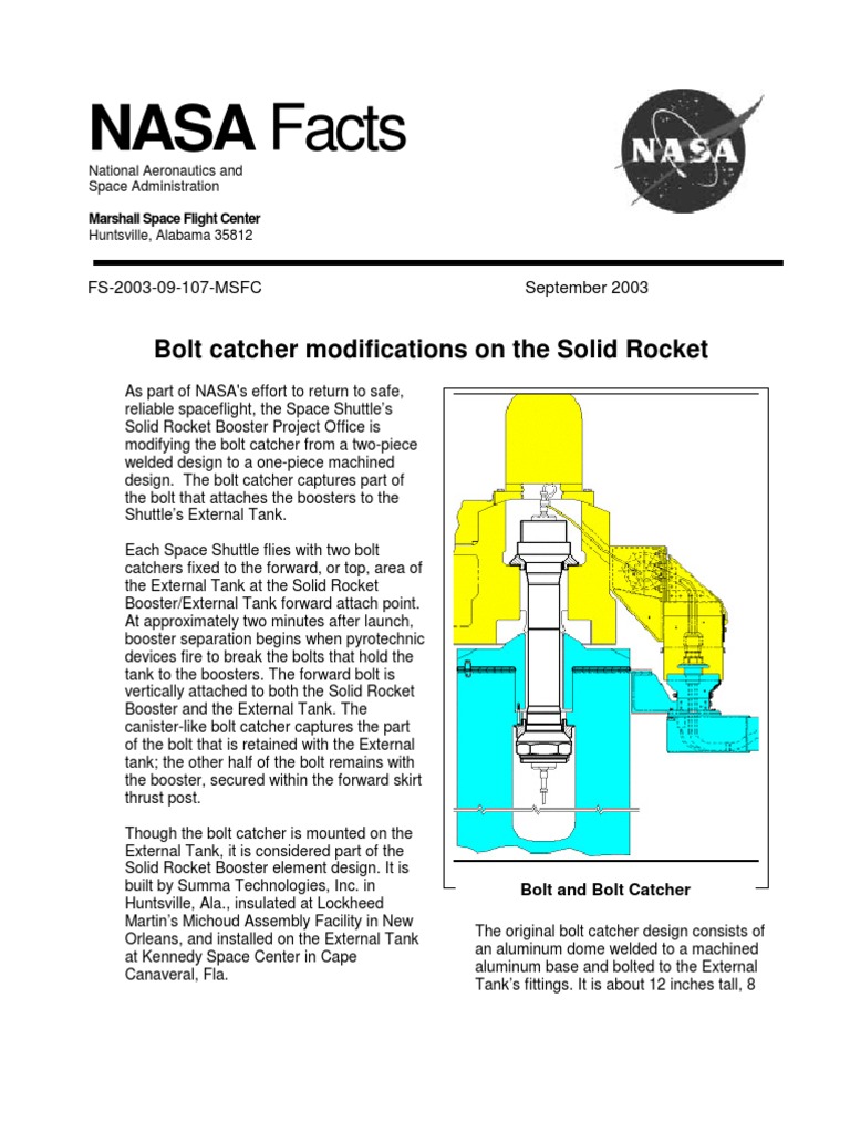 NASA Facts Bolt Catcher Modifications On The Solid Rocket | PDF | Space ...