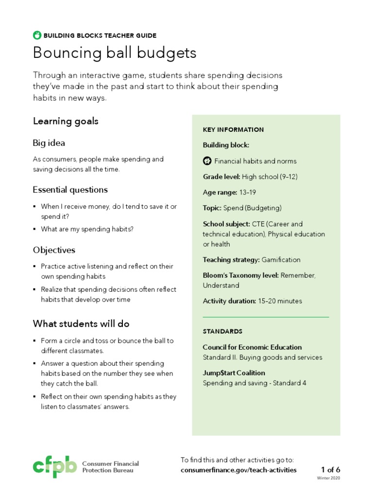 Bouncing Ball Budgets: Learning Goals | PDF | Question | Budget