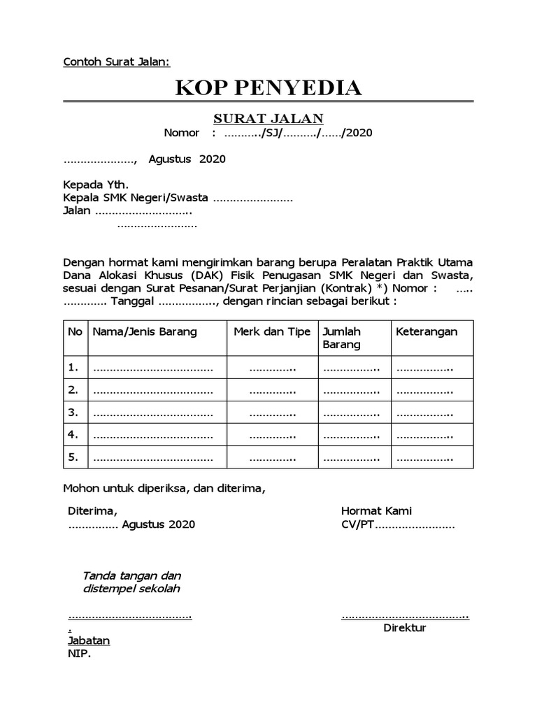 Contoh Surat Jalan dan BAST SMK | PDF