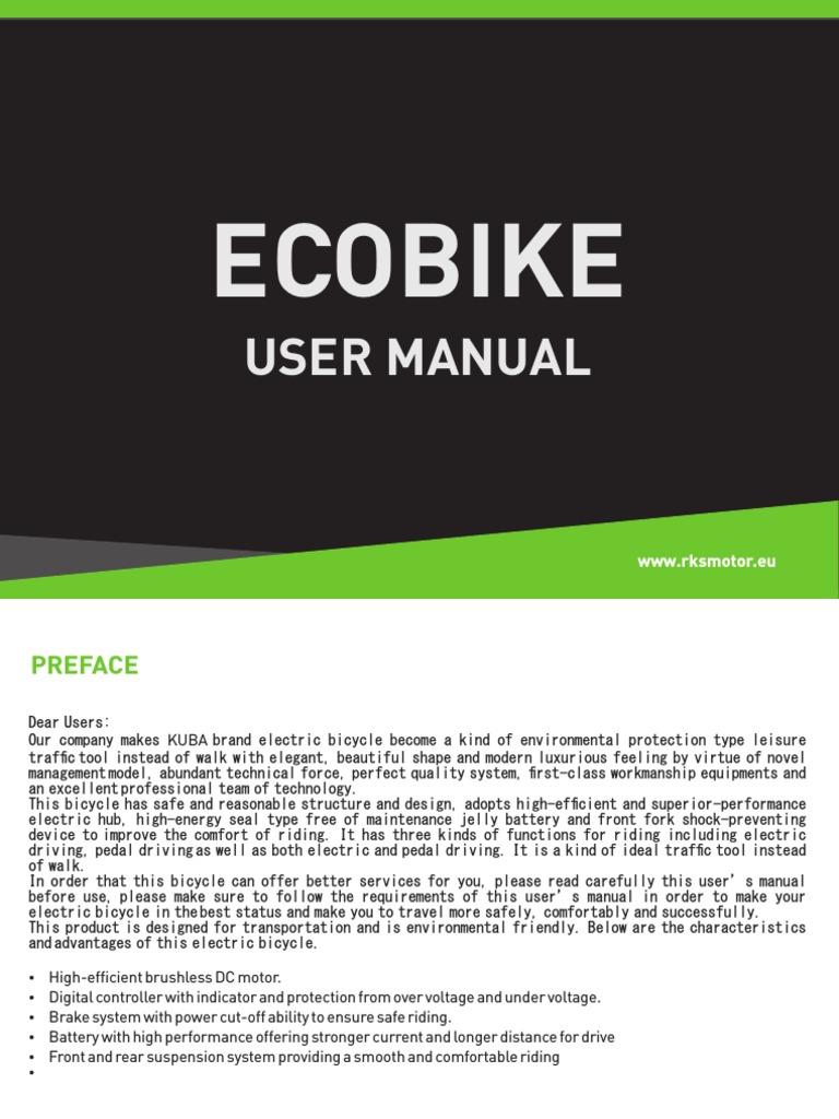 Ecobike: User Manual | PDF | Battery Charger | Electrical Connector