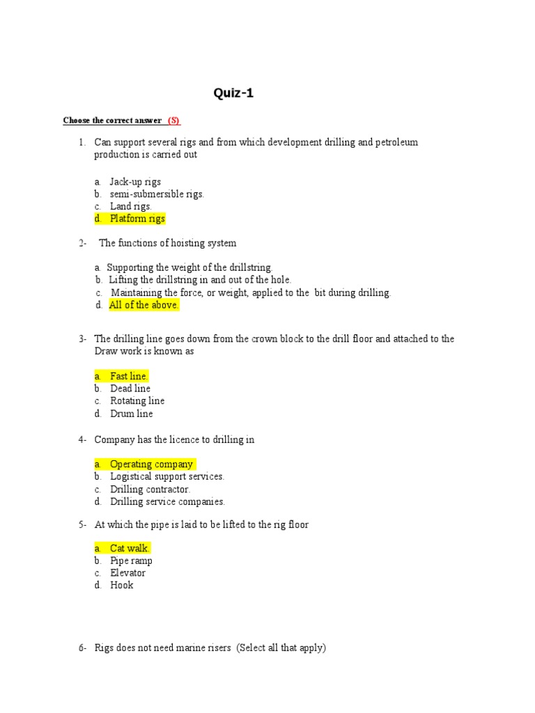 Drilling Equipment Quiz Questions | PDF | Technology & Engineering