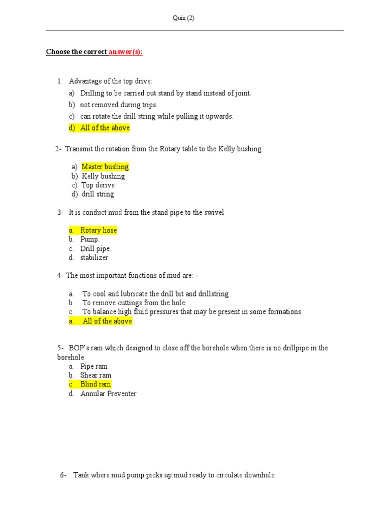 Drilling Equipment Quiz | PDF