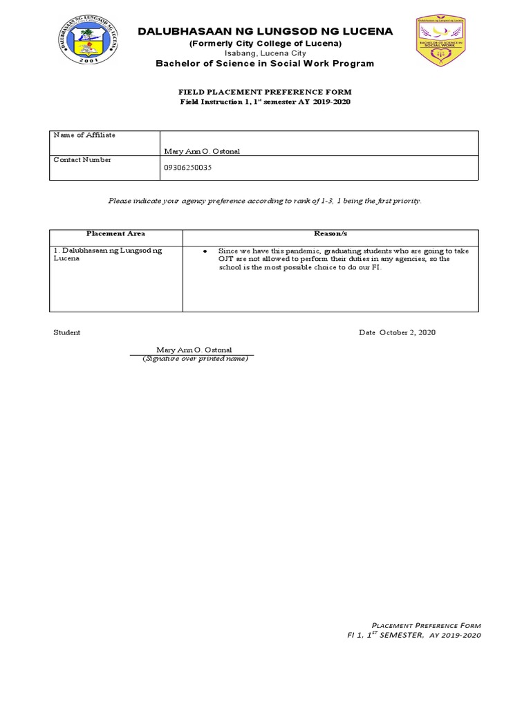 4-FI-1-PLACEMENT-PREFERENCE-FORM - Docx Ostonal | PDF