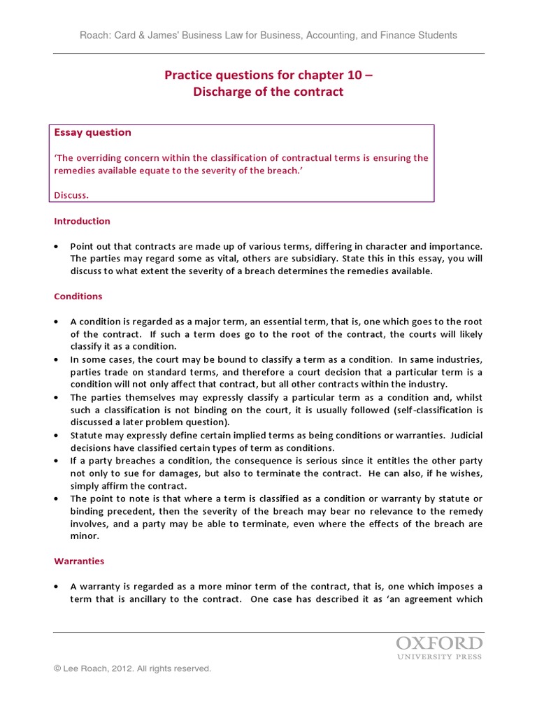 Practice Questions For Chapter 10 - Discharge of The Contract | PDF ...