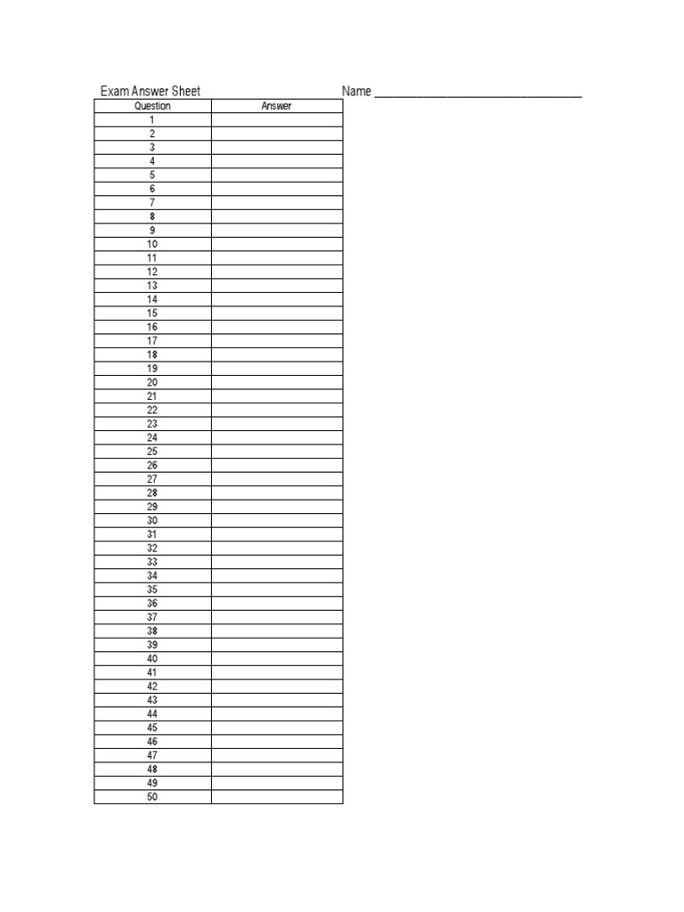 Exam Answer Sheet Template | PDF